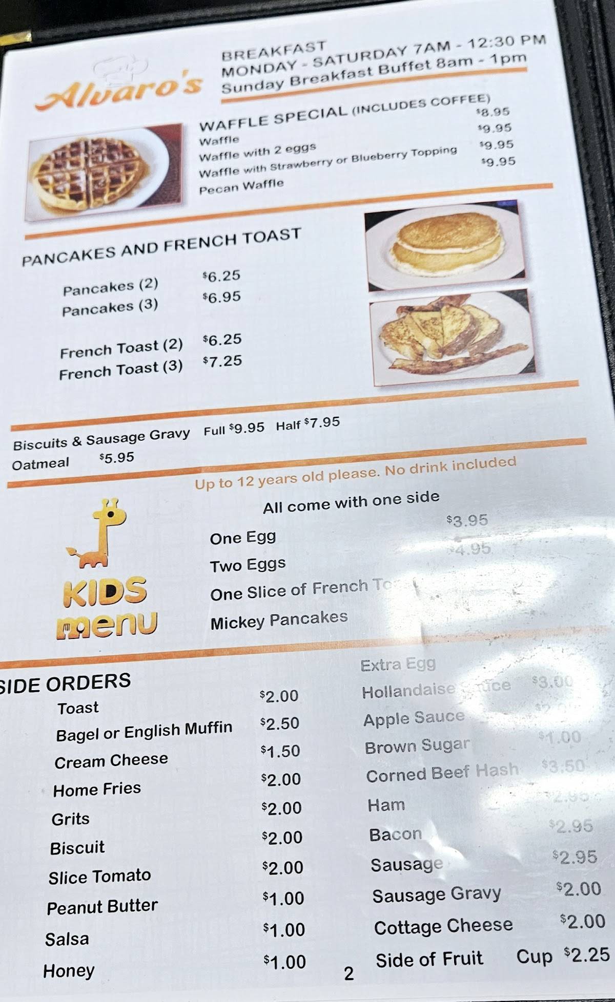 Menu at Alvaro's Family Restaurant, North Port