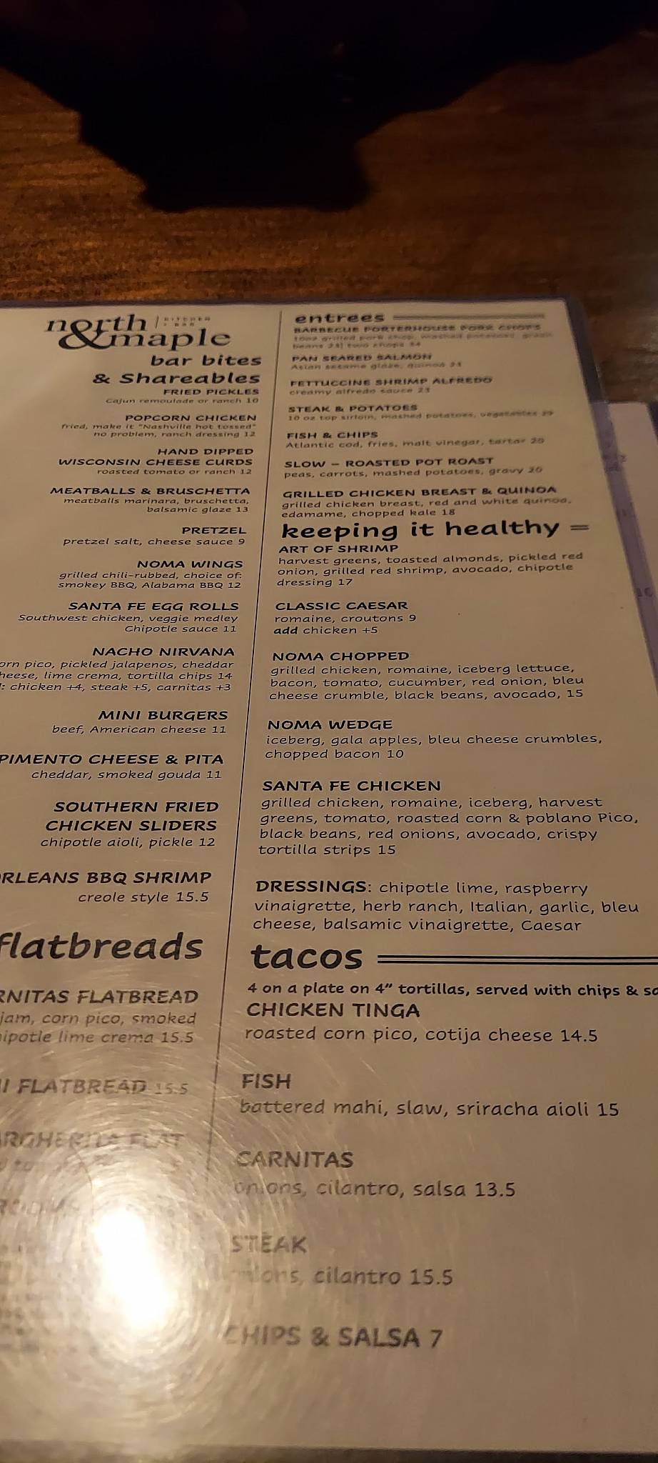 Menu at North & Maple Kitchen + Bar, Tinley Park