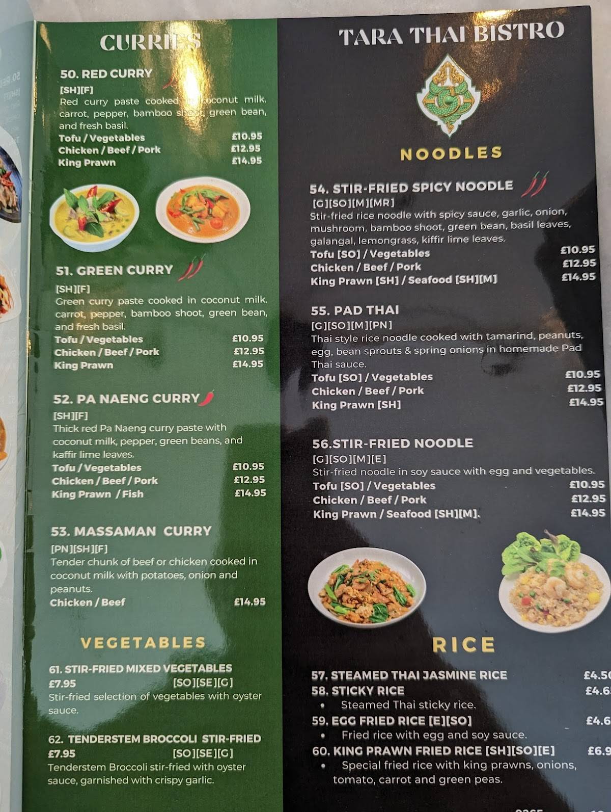 Menu at Tara Thai Bistro restaurant, Norwich