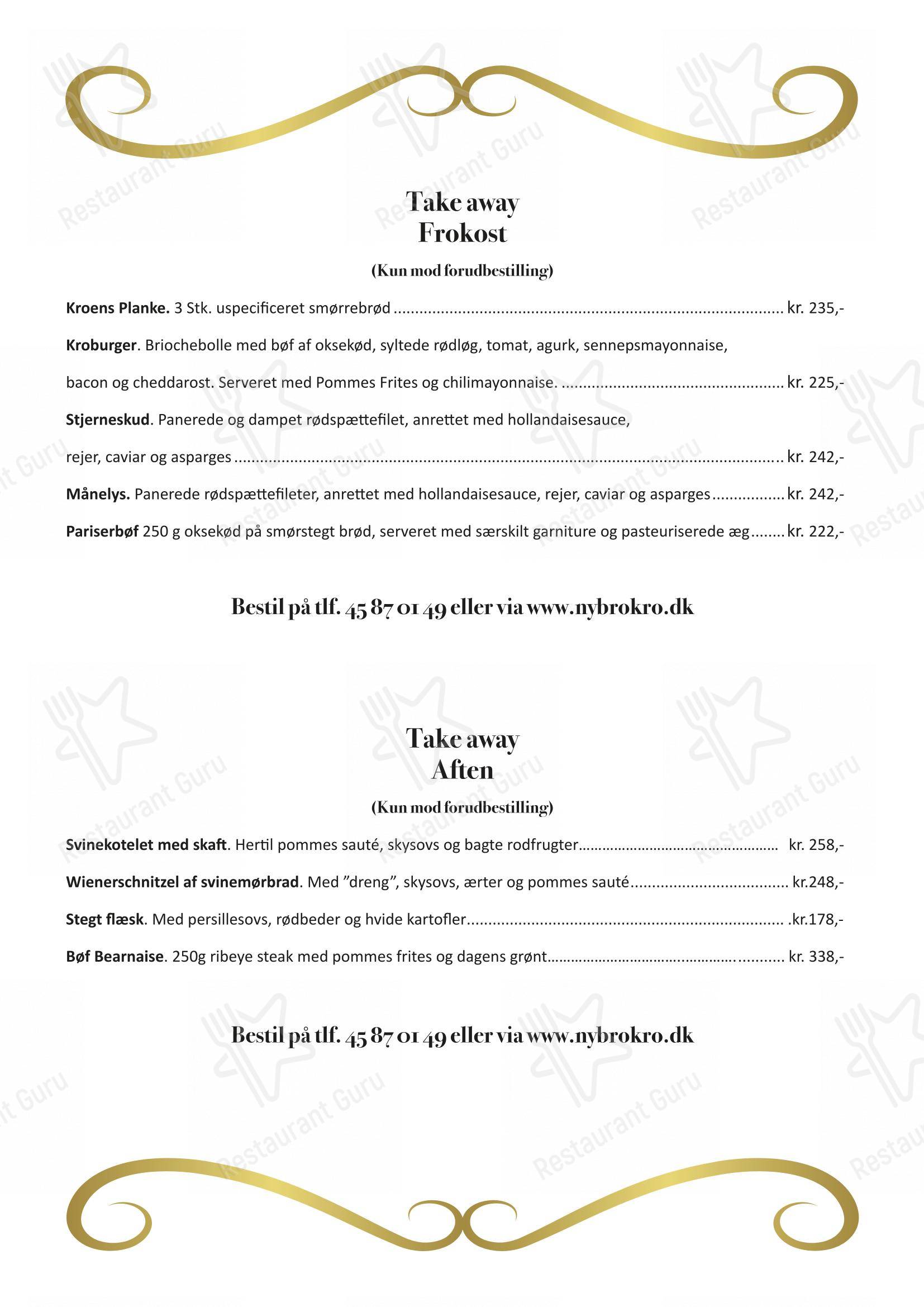 Menu at Nybro Kro restaurant, Lyngby