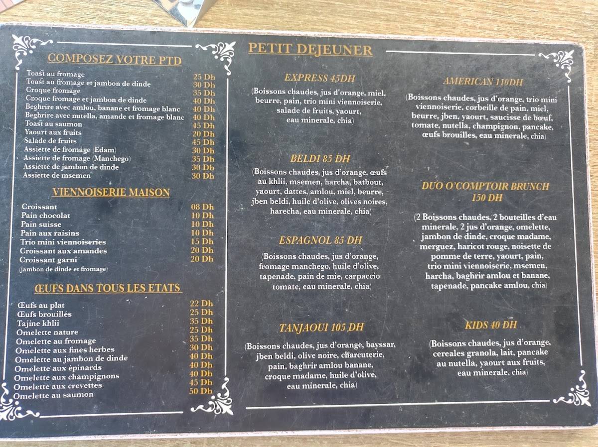 Menu au O Comptoir tanger restaurant, Tanger