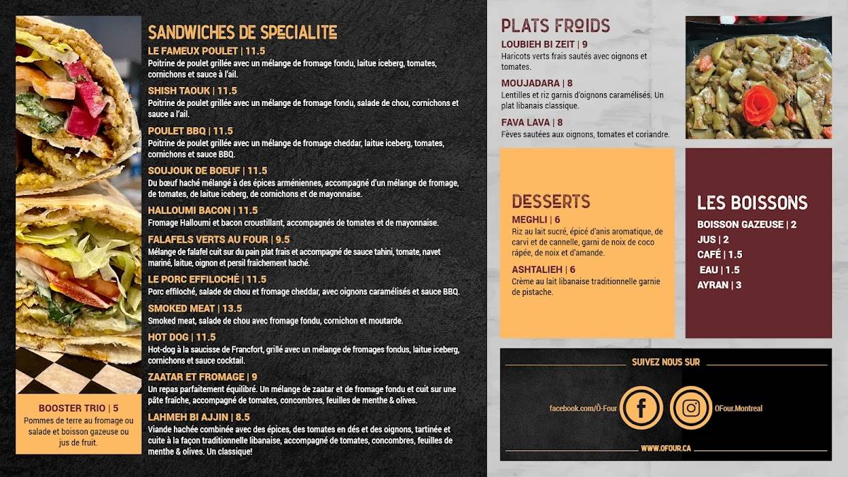 Menu at Ô Four Express desserts, Montréal