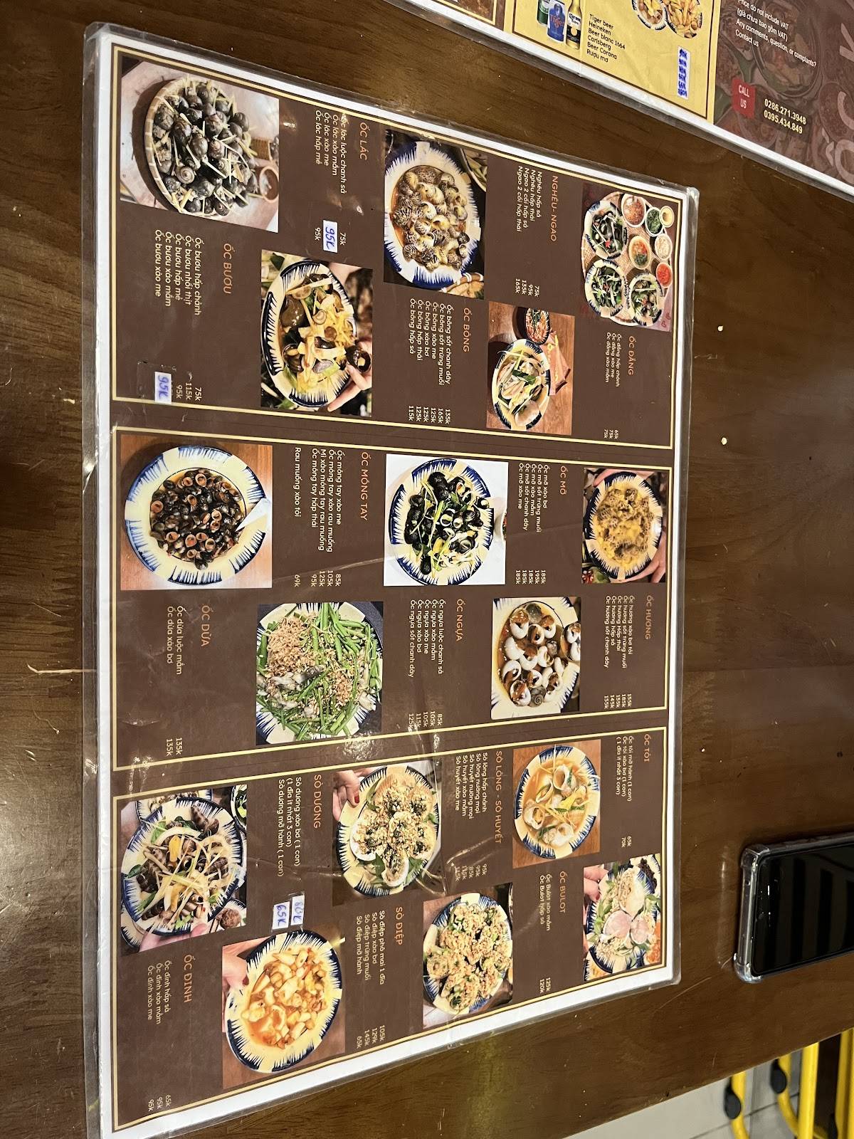 Menu at ỐC KAI QUÁN restaurant, Ho Chi Minh City