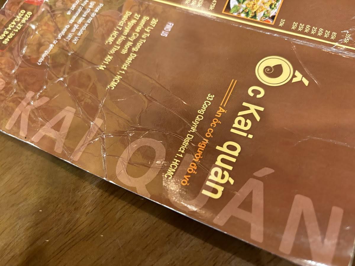 Menu at ỐC KAI QUÁN restaurant, Ho Chi Minh City