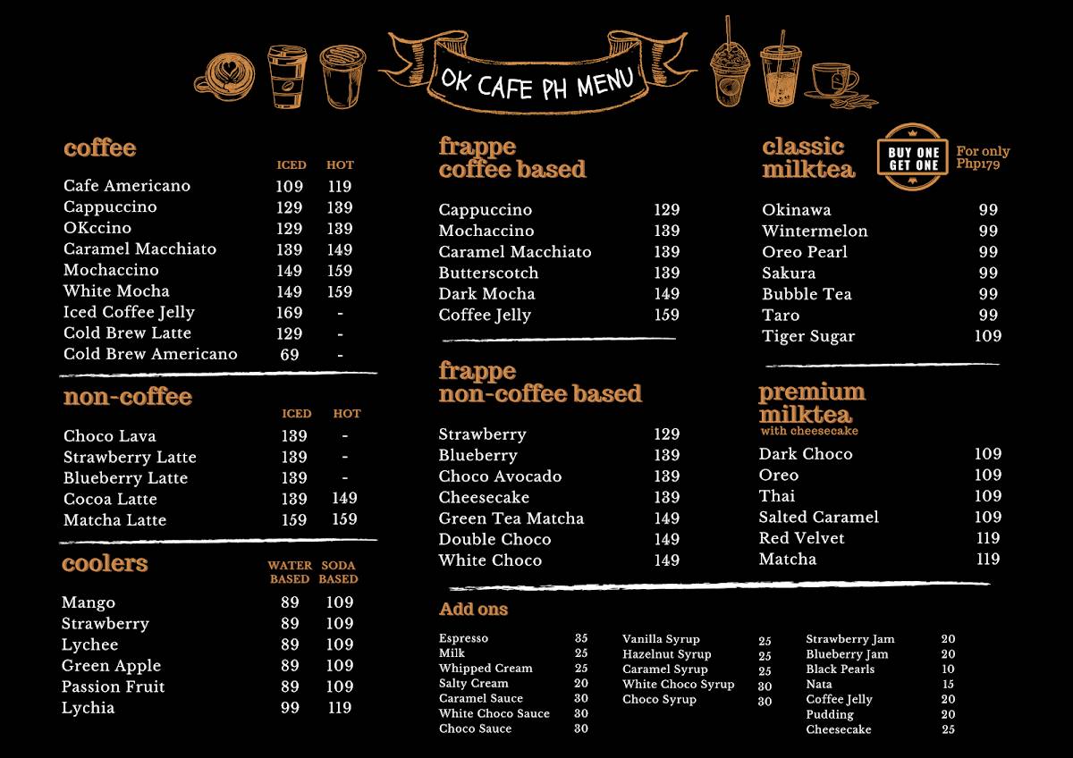 Menu at OK CAFE Kaypian Branch, San Jose del Monte City