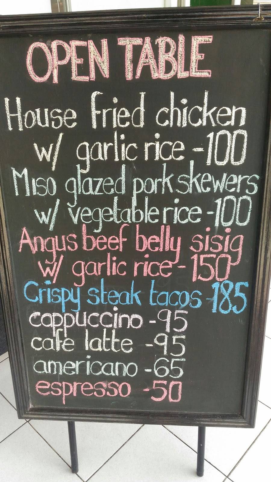 Menu at OPEN TABLE restaurant, Davao City, Damosa Complex
