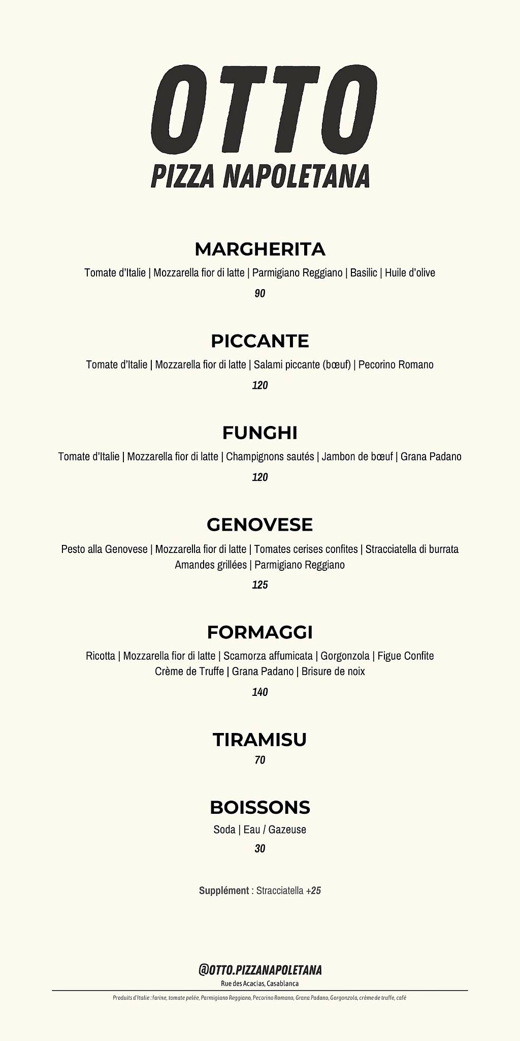 Menu at OTTO Pizza Napoletana restaurant, Casablanca