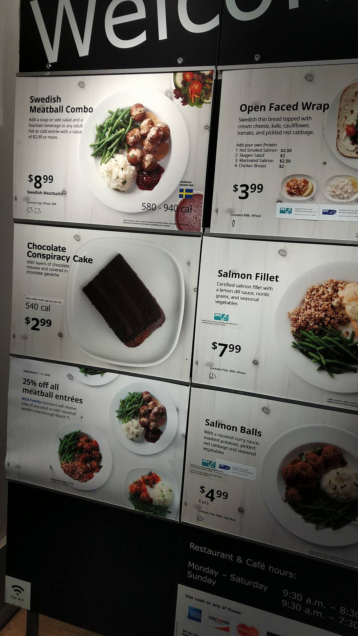 Menu at IKEA Swedish restaurant, Orlando