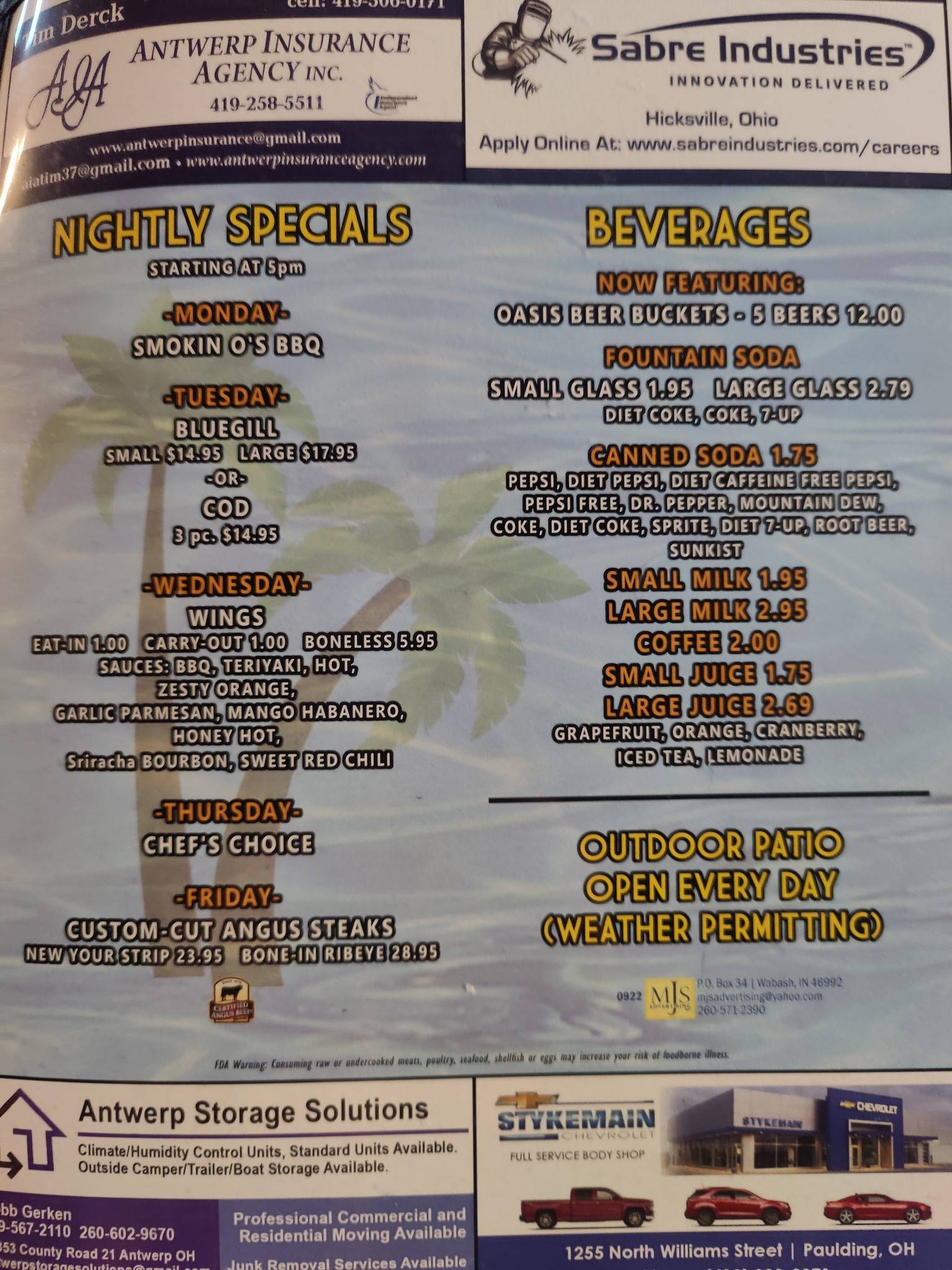 Menu at Oasis Bar & Grill, Antwerp