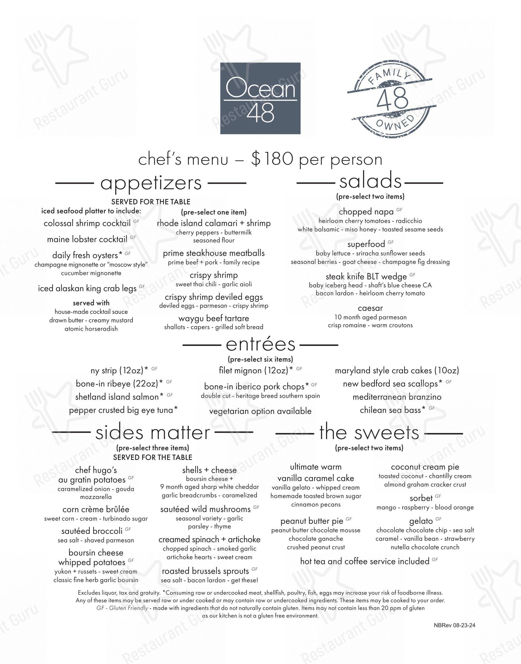 Menu at Ocean 48 pub & bar, Newport Beach