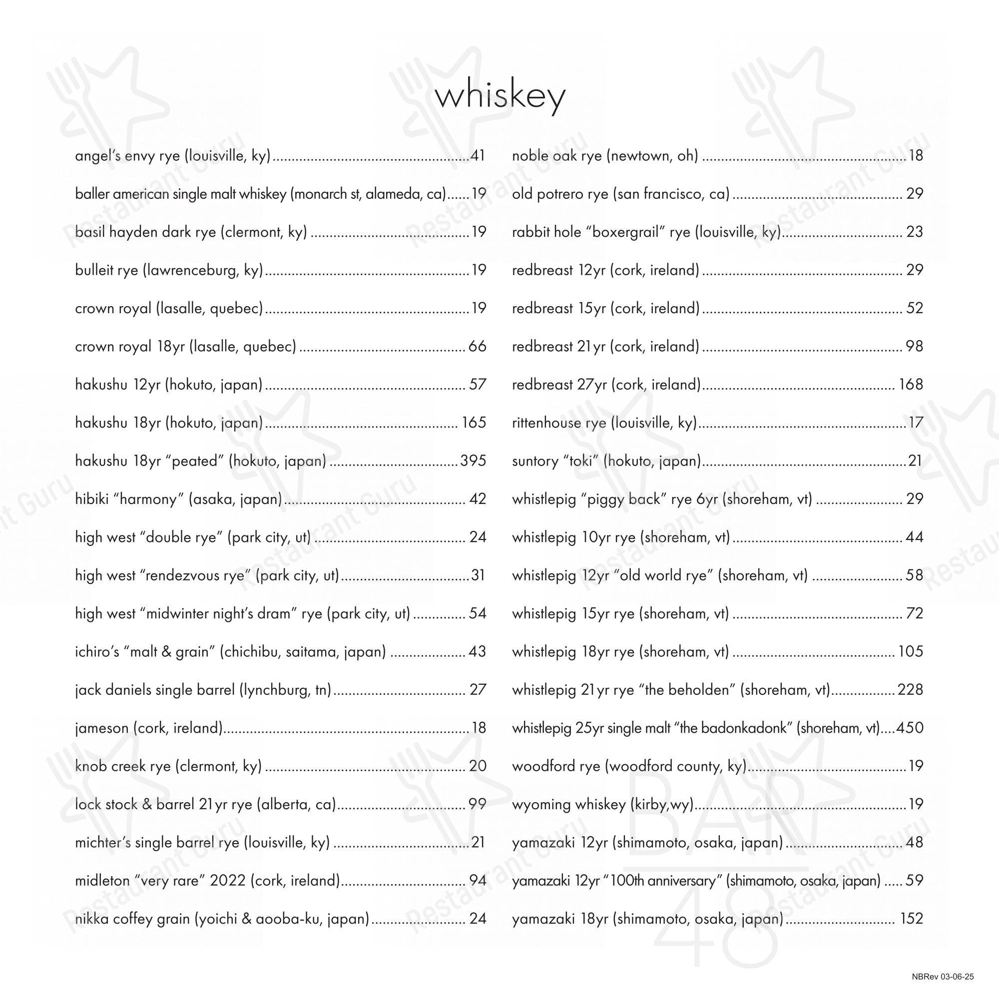 Menu at Ocean 48 pub & bar, Newport Beach