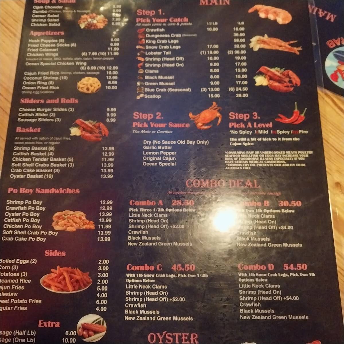Menu at Ocean Crab House restaurant, Richmond