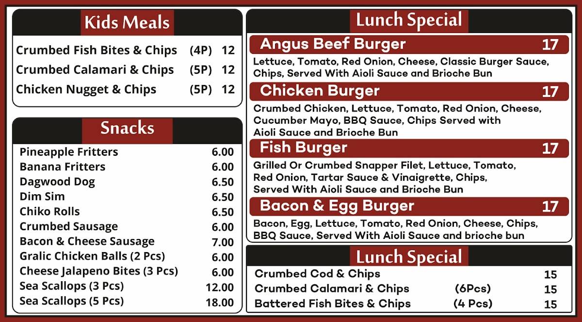 Menu at Ocean Tucker in Newmarket restaurant, Newmarket