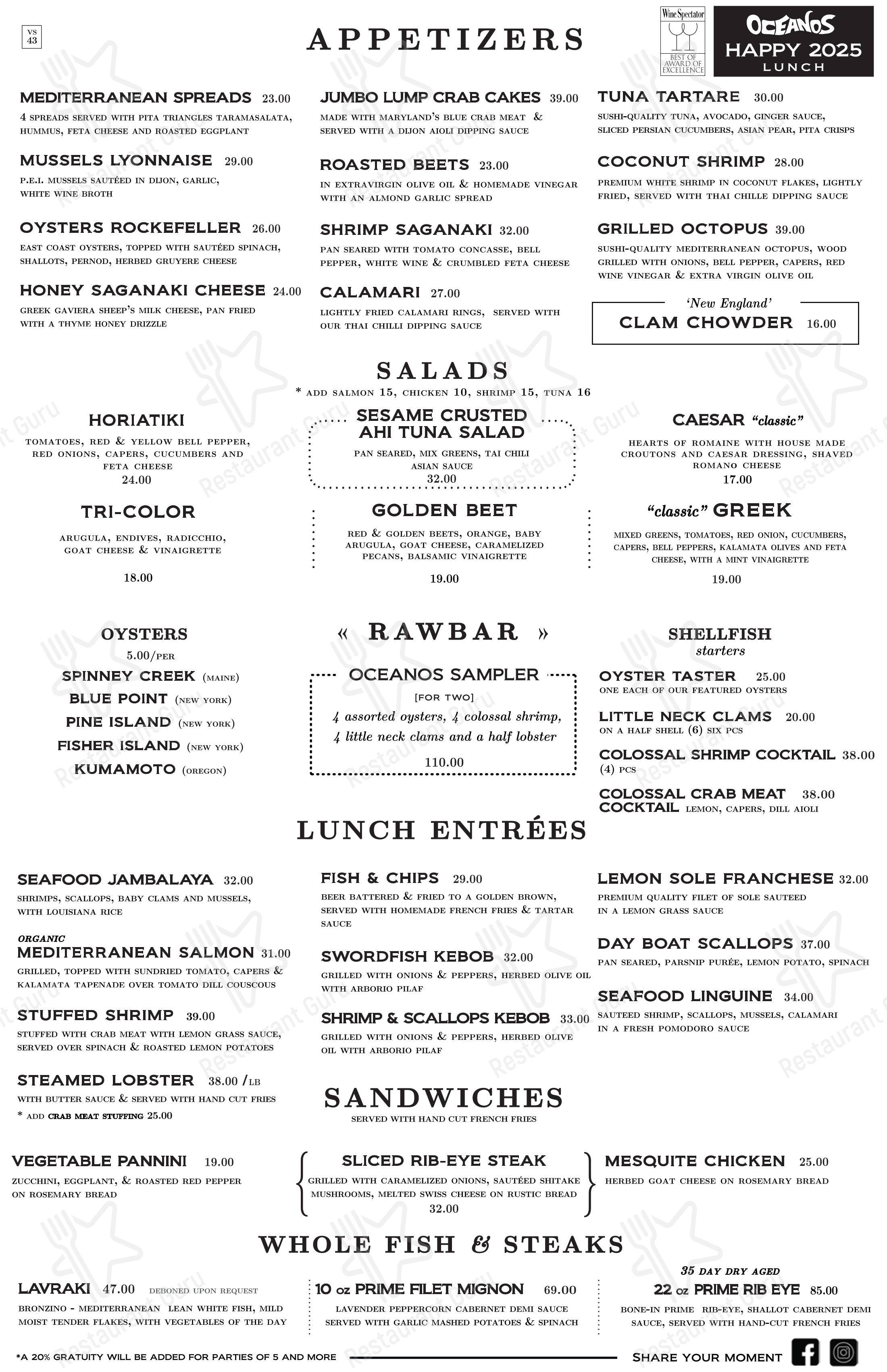 Menu at Oceanos Restaurant, Fair Lawn