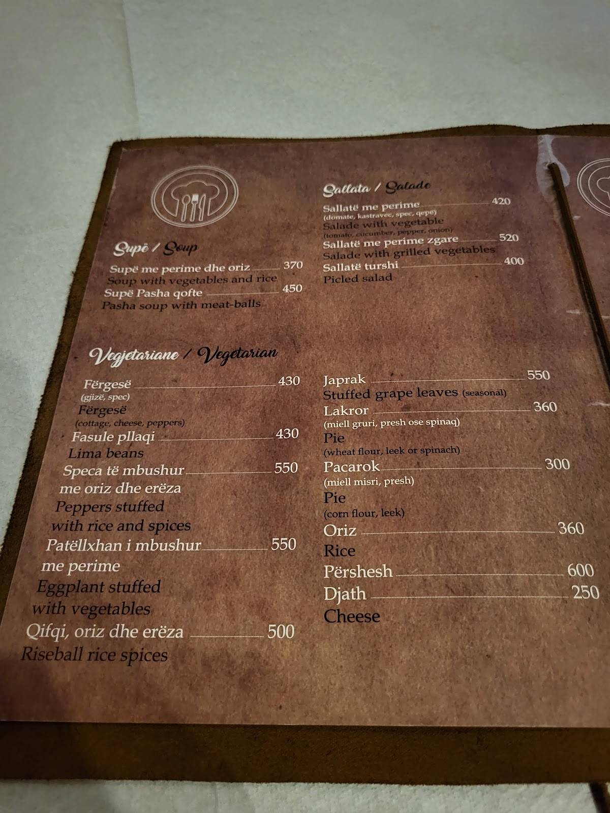 Menu at Oda Garden restaurant, Tirana