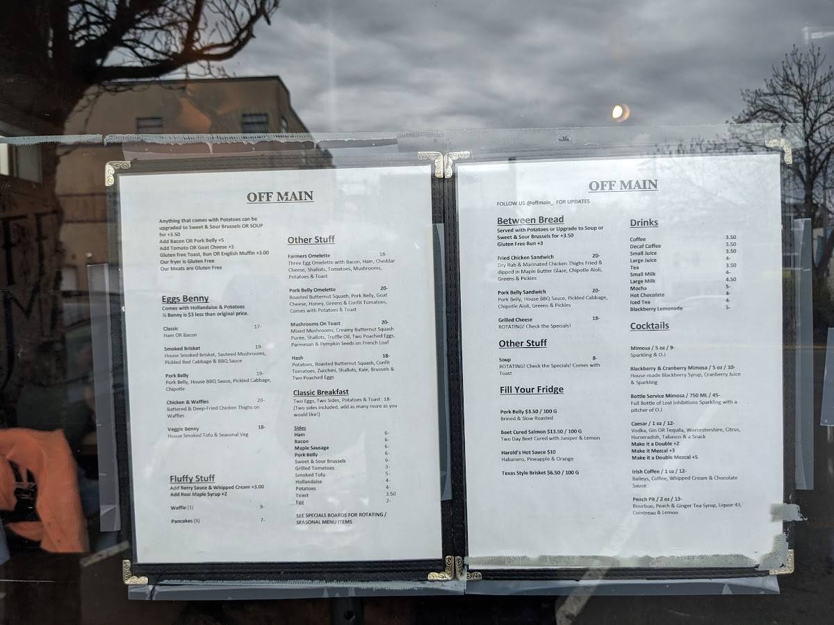 Menu at Off Main restaurant, Courtenay