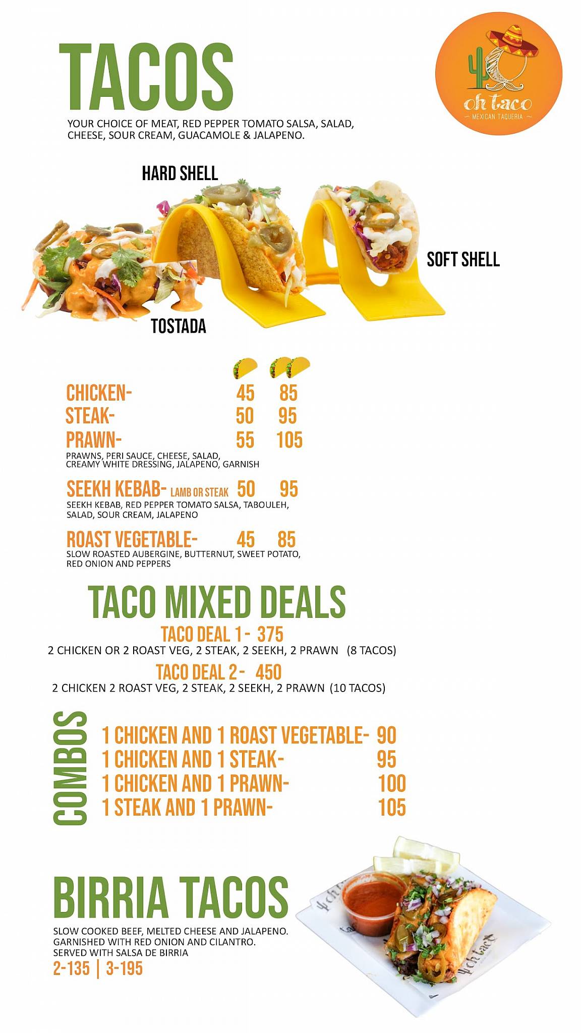 Menu at Oh taco restaurant, Durban