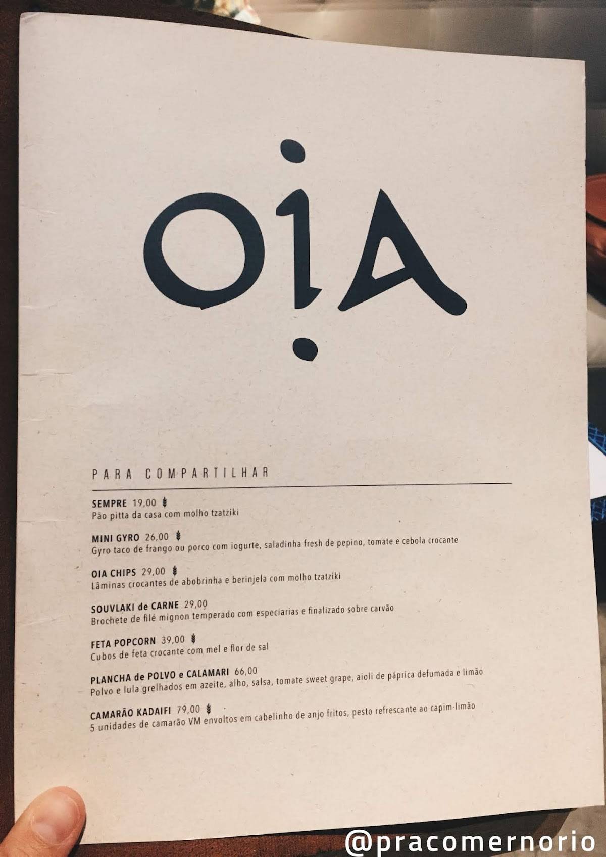 Menu em Oia Cozinha Mediterrânea restaurante, Rio de Janeiro