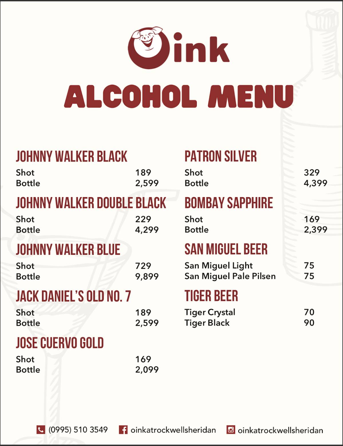 Menu at Oink at Rockwell Sheridan restaurant, Mandaluyong