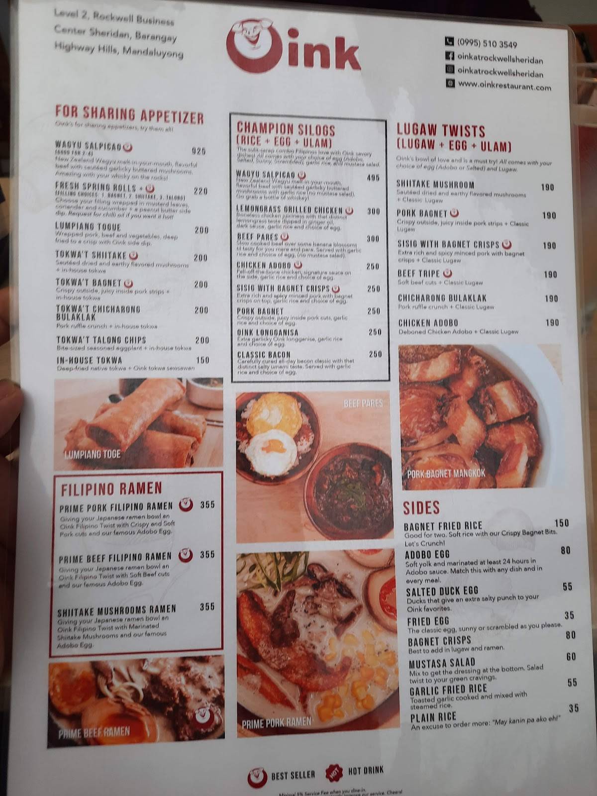 Menu at Oink at Rockwell Sheridan restaurant, Mandaluyong