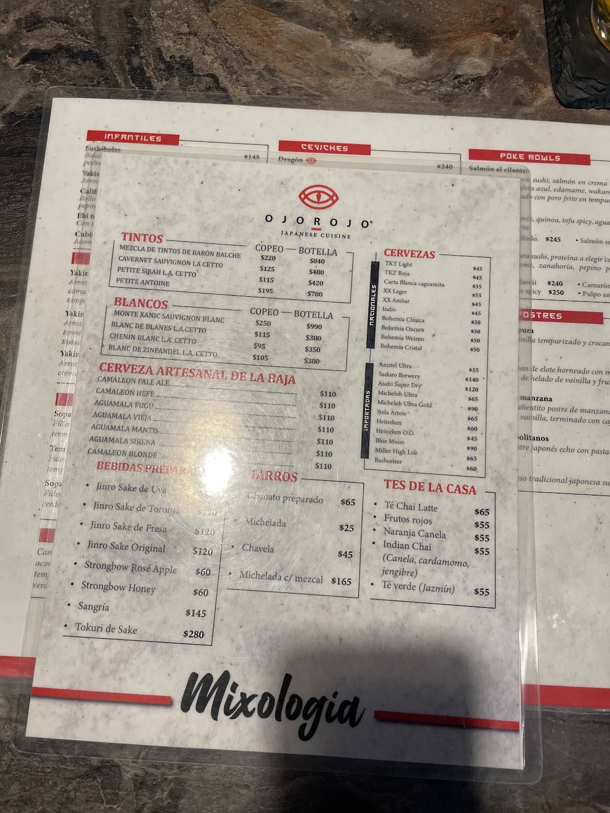 Menu at Ojo Rojo Japanese Cuisine restaurant, Mexicali