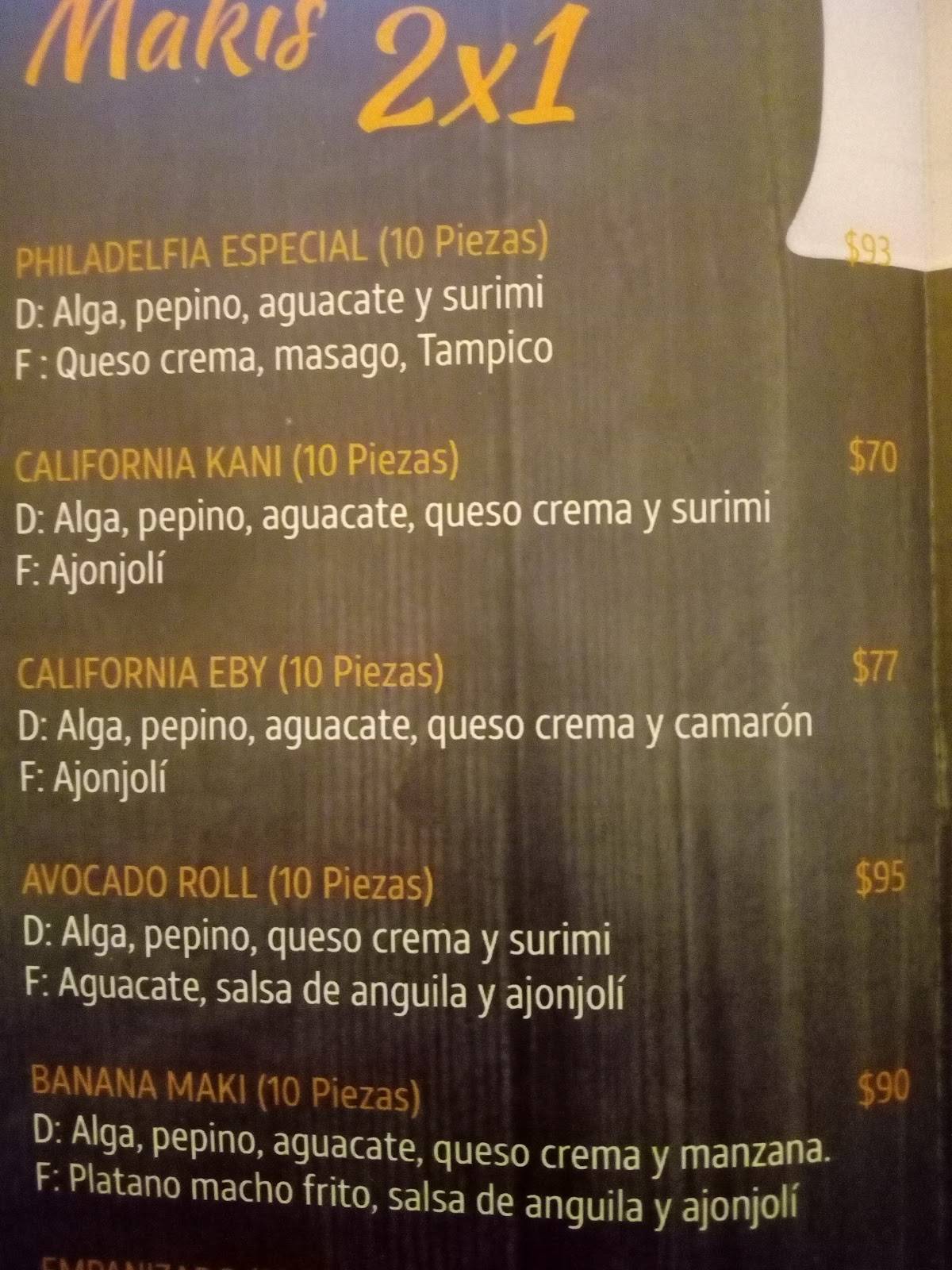 Carta del restaurante Okashi Sushi & Buffet, Heroica Puebla del Zaragoza