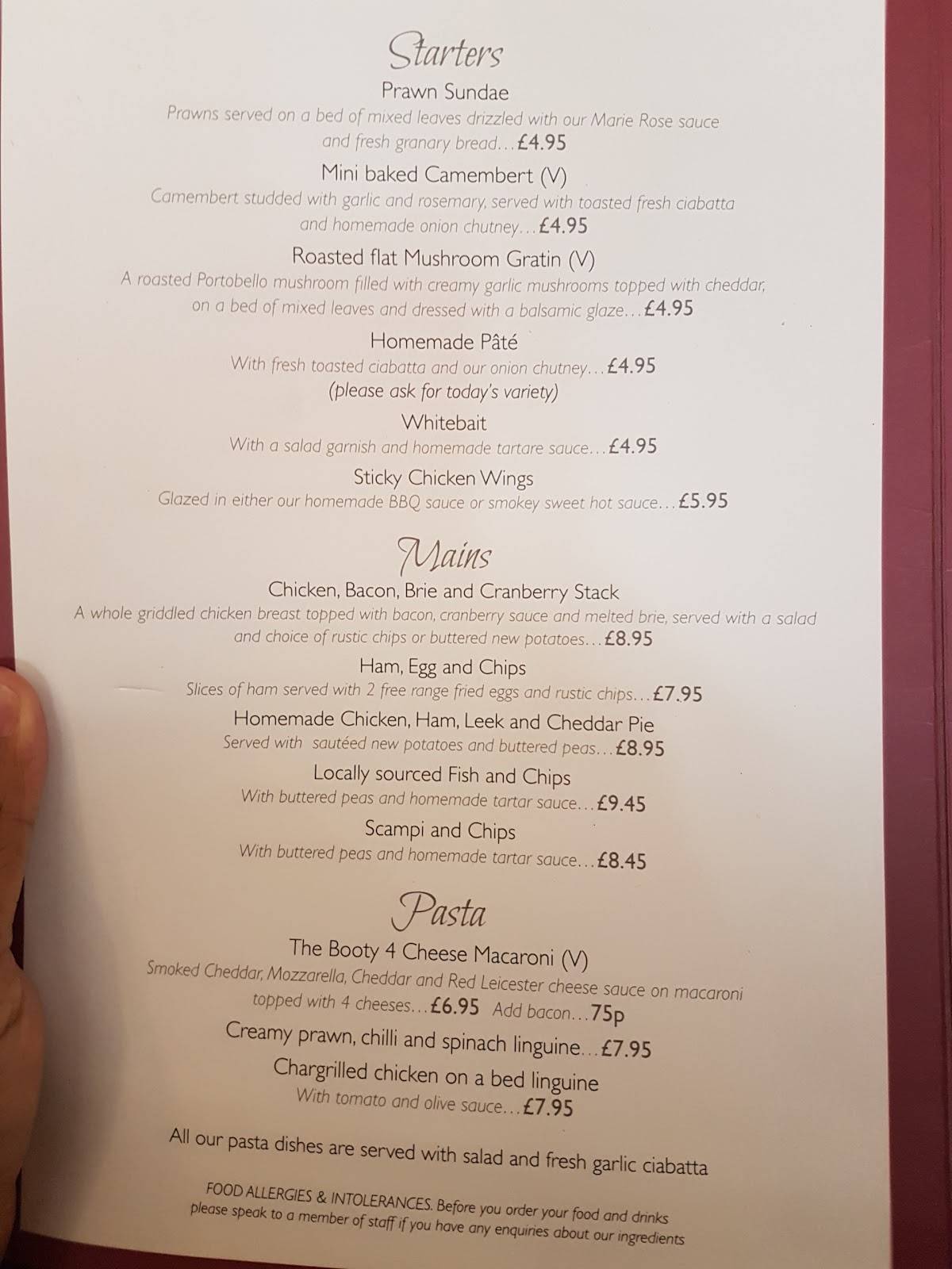 Menu at Old Boot Inn pub & bar, Seaford