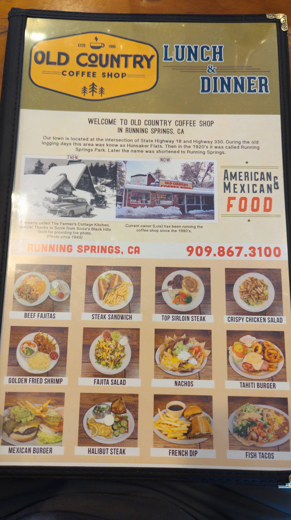 Menu at Old Country Coffee Shop restaurant, Running Springs
