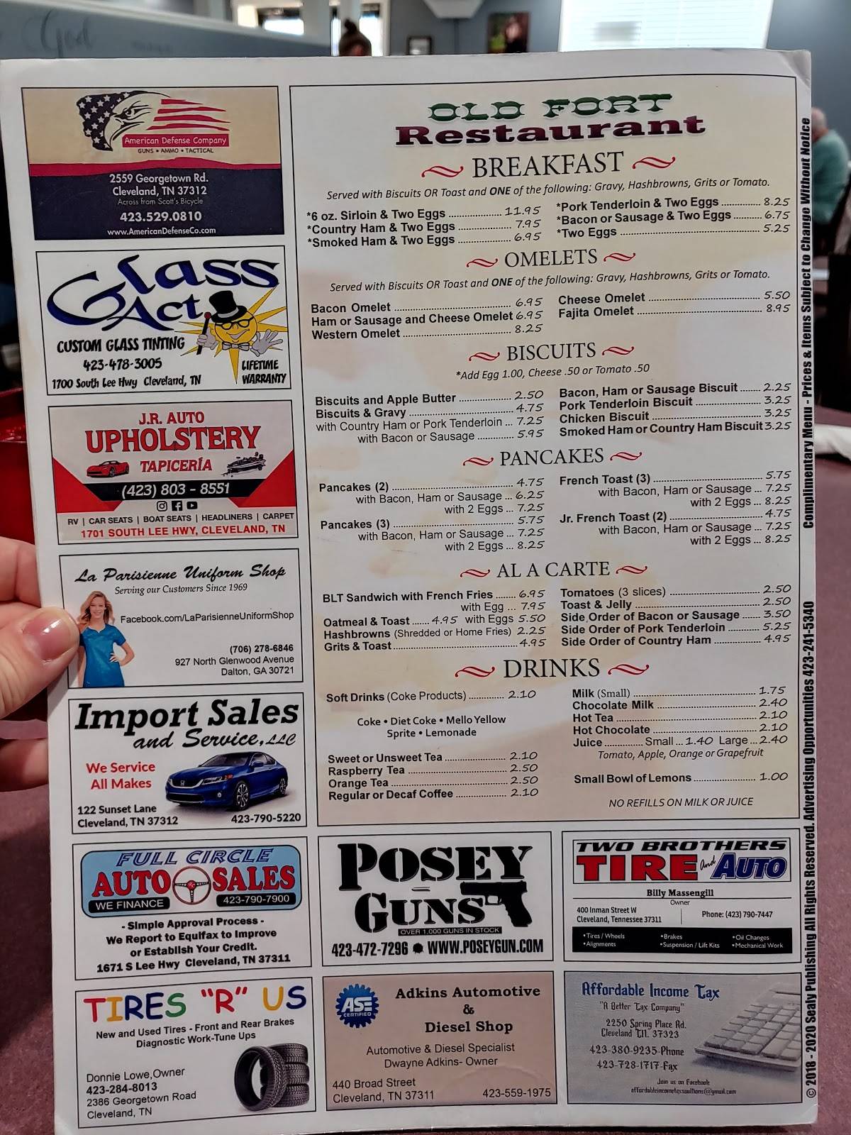 Menu at Old Fort restaurant, Cleveland, 25th St NW