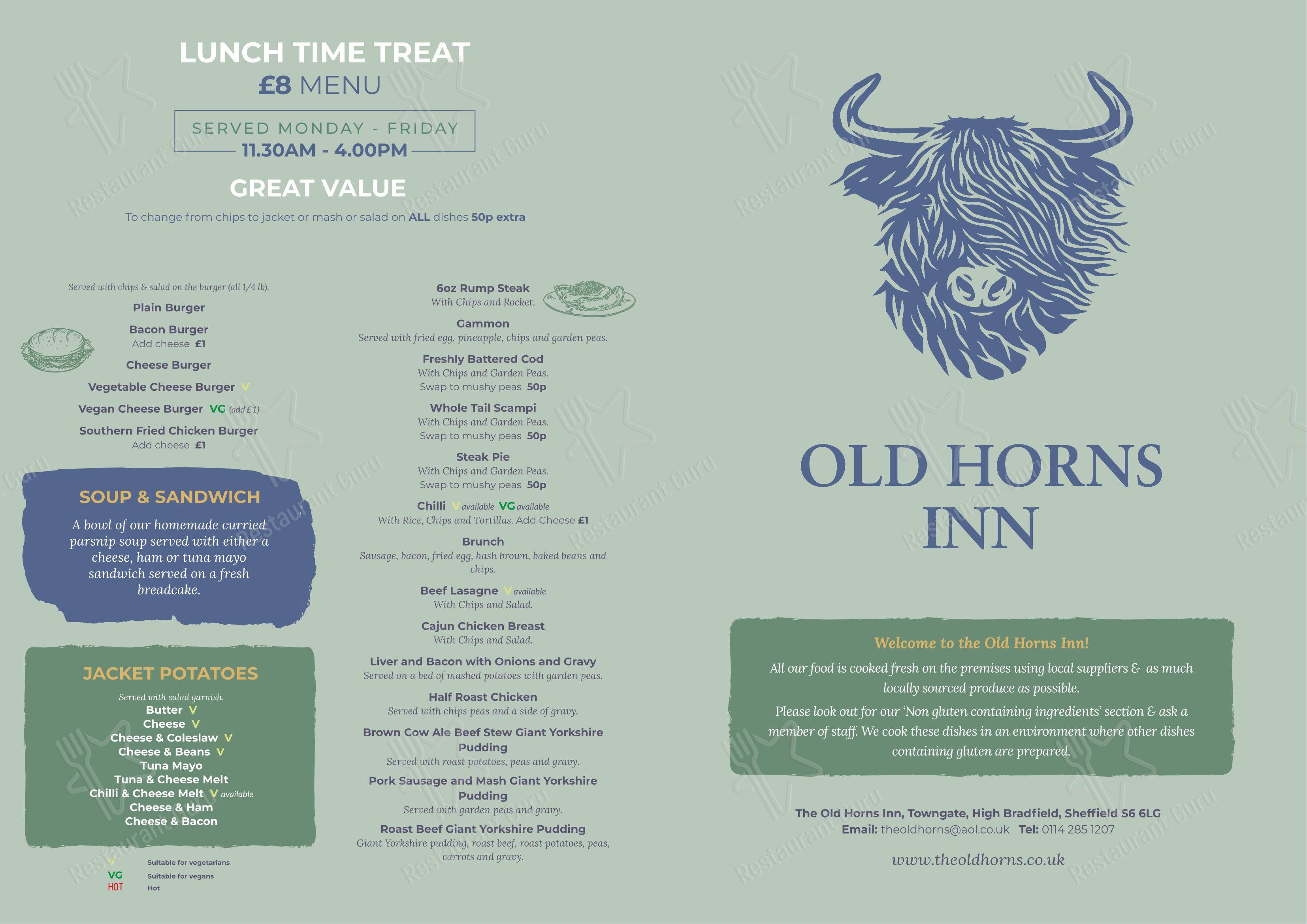 Menu at Old Horns Inn pub & bar, Sheffield