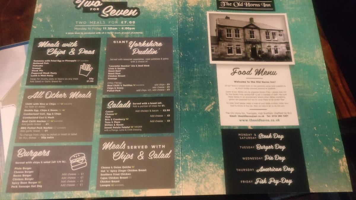 Menu at Old Horns Inn pub & bar, Sheffield