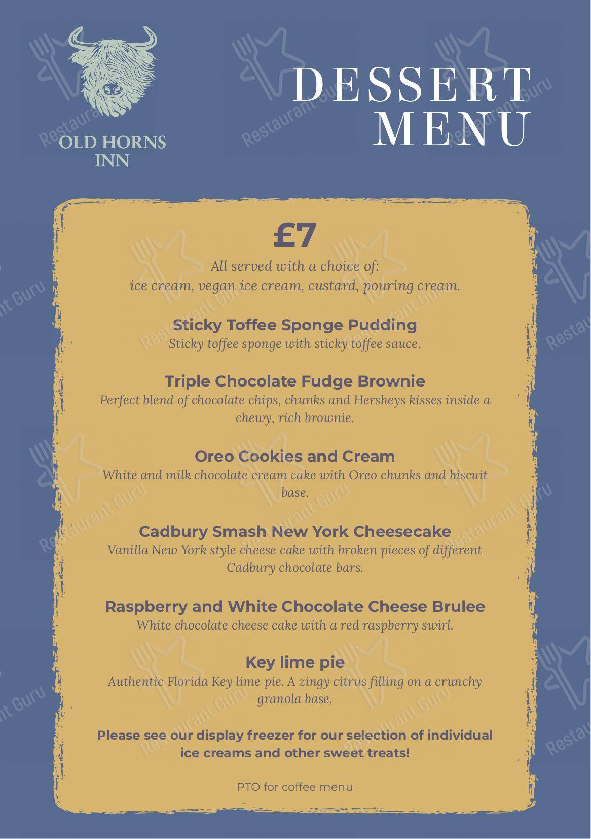 Menu at Old Horns Inn pub & bar, Sheffield