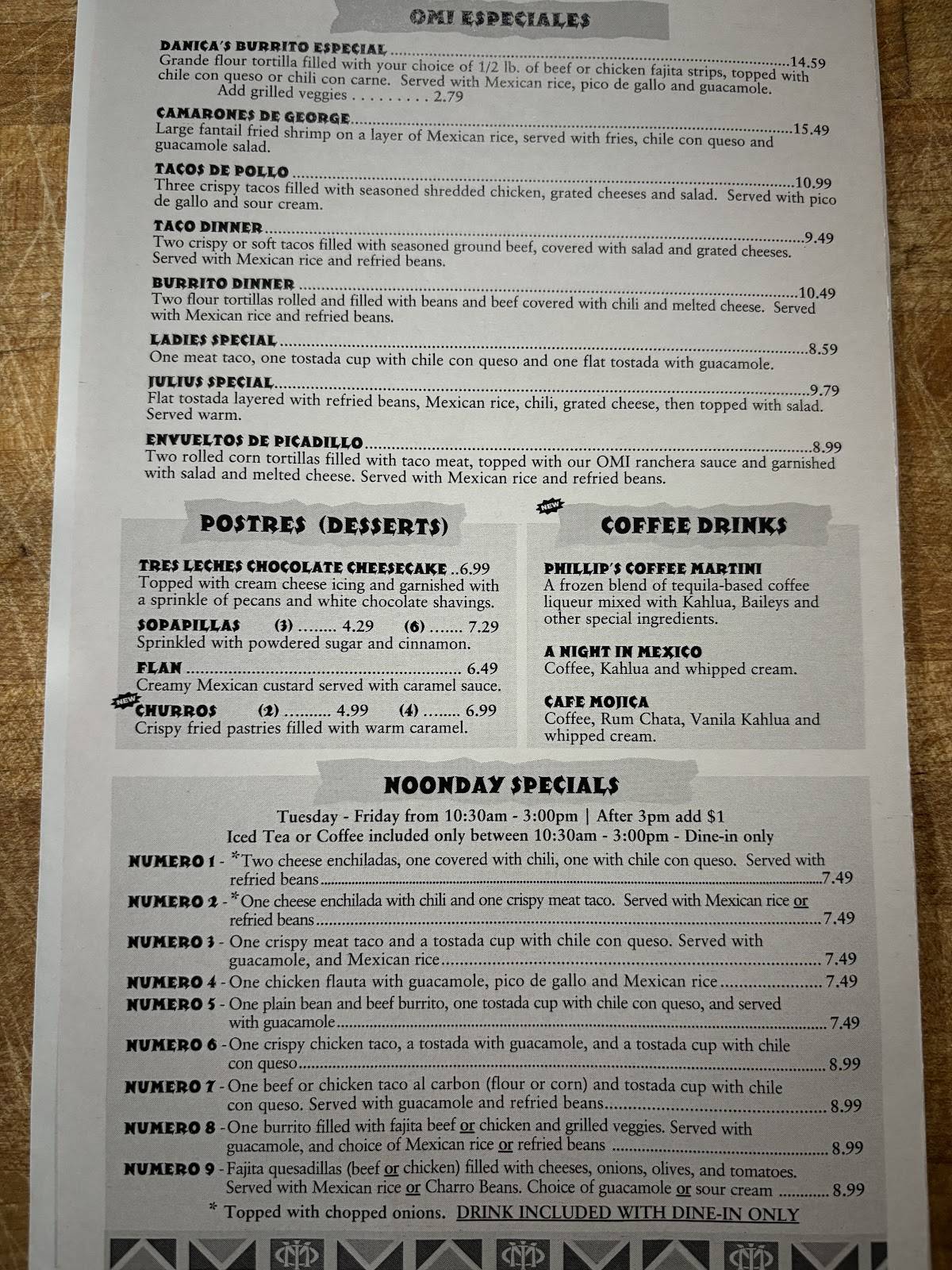 Menu at Old Mexican Inn Restaurant & Cantina, Corsicana