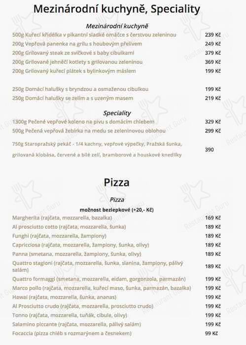 Menu at Old Prague Restaurant, Prague, Náměstí Republiky 1078