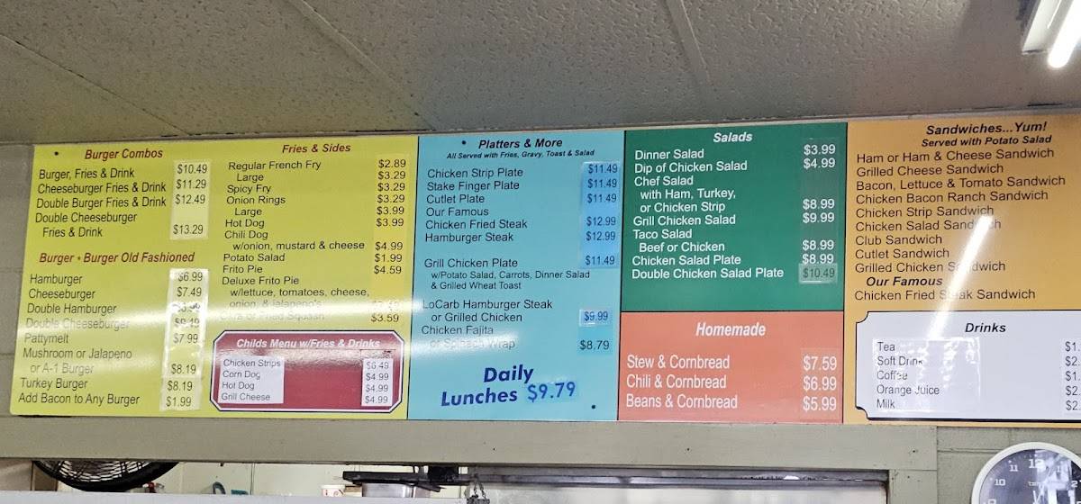 Menu at Old Tyme Burger Shoppe restaurant, Texarkana, Arkansas Blvd