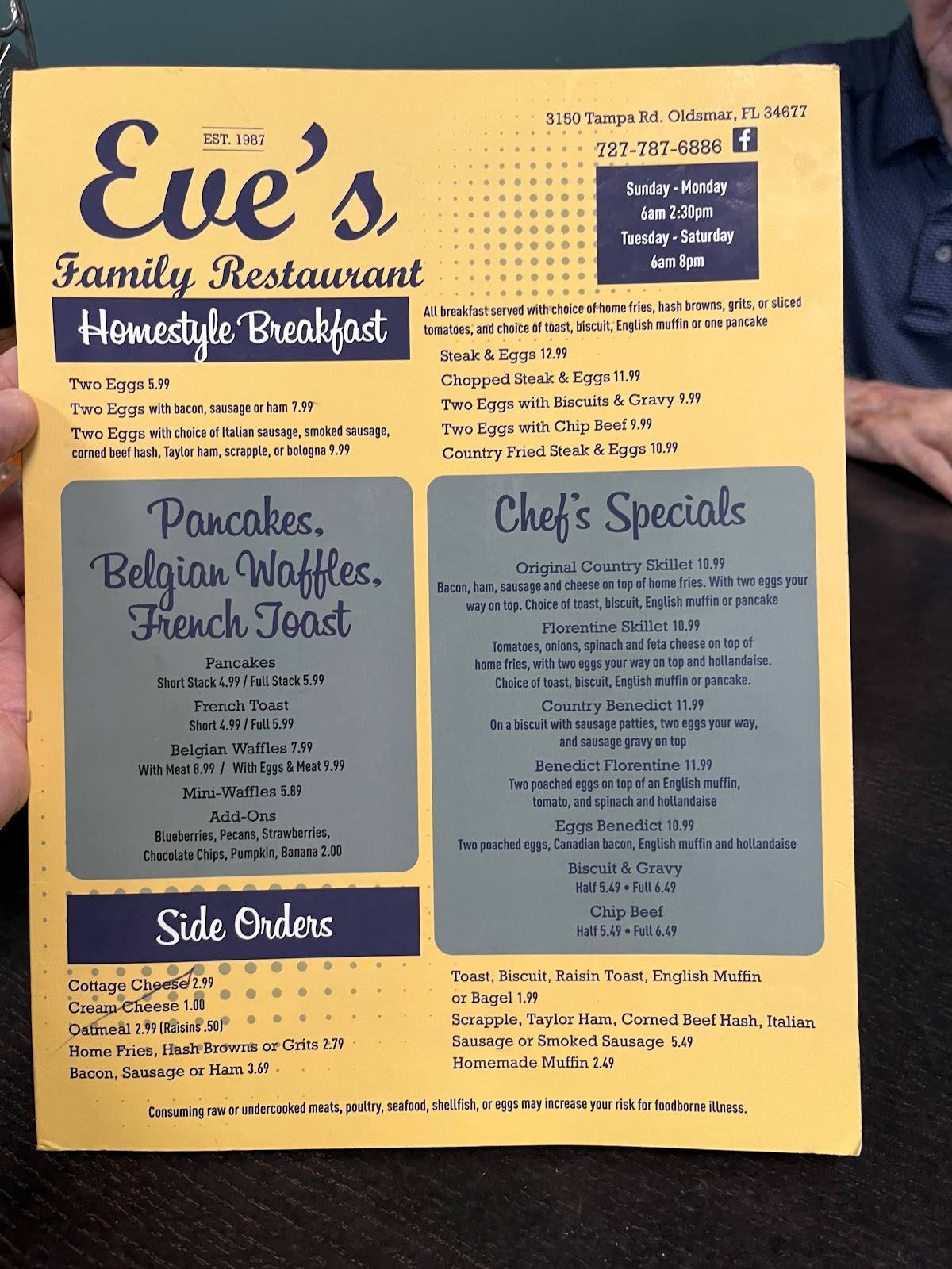 Menu at Eve's Family Restaurant, Oldsmar