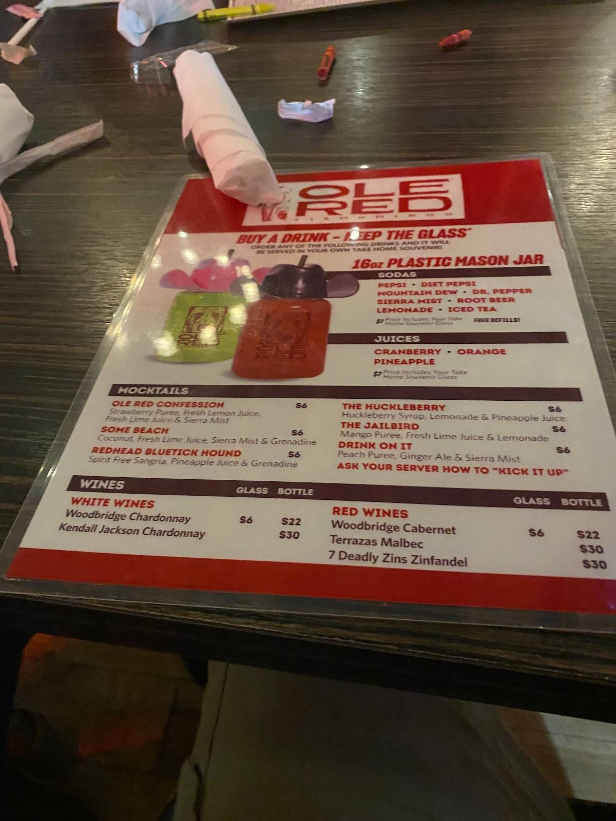 Menu at Ole Red pub & bar, Tishomingo