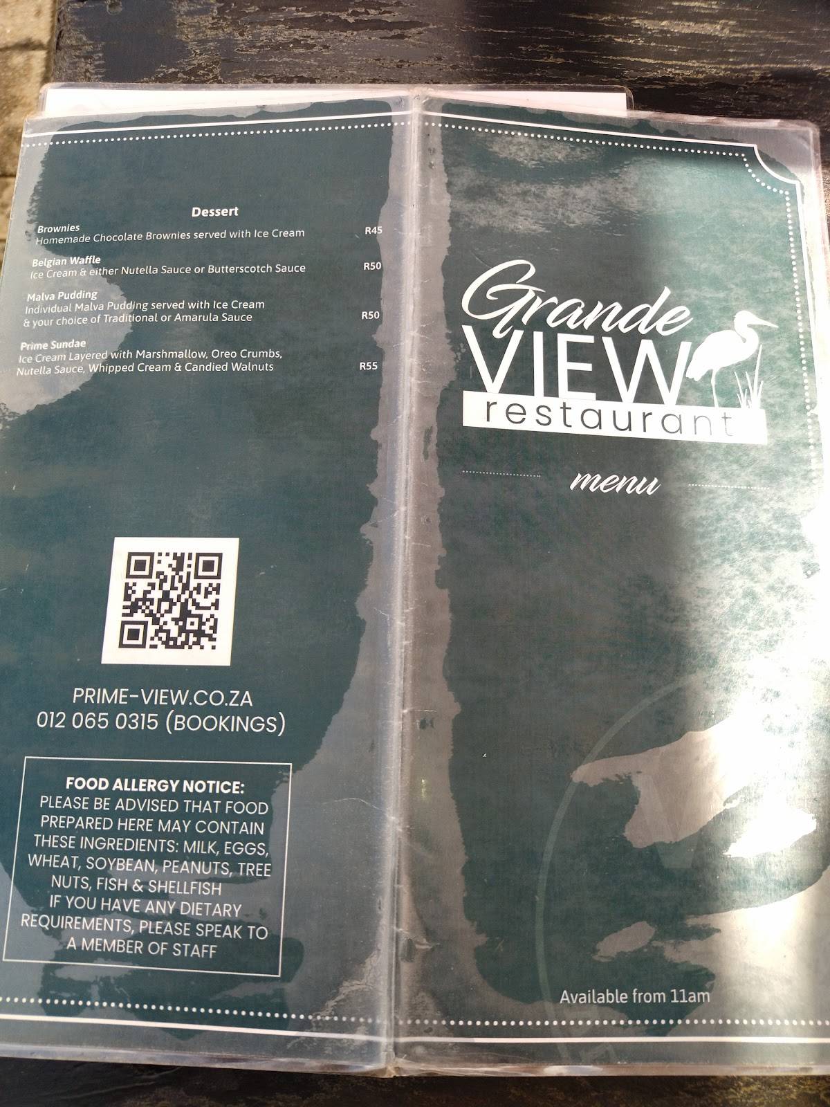 Menu at Grande View Restaurant, Olifantsfontein