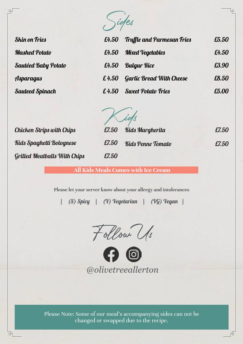 Menu at Olive Tree Restaurant Allerton, Liverpool