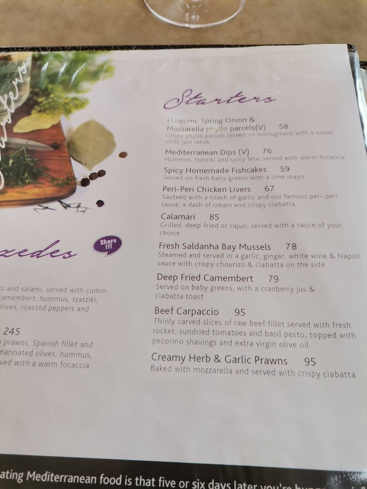 Menu at Olive and Oil Glenwood restaurant, Durban, 149 Bulwer Road