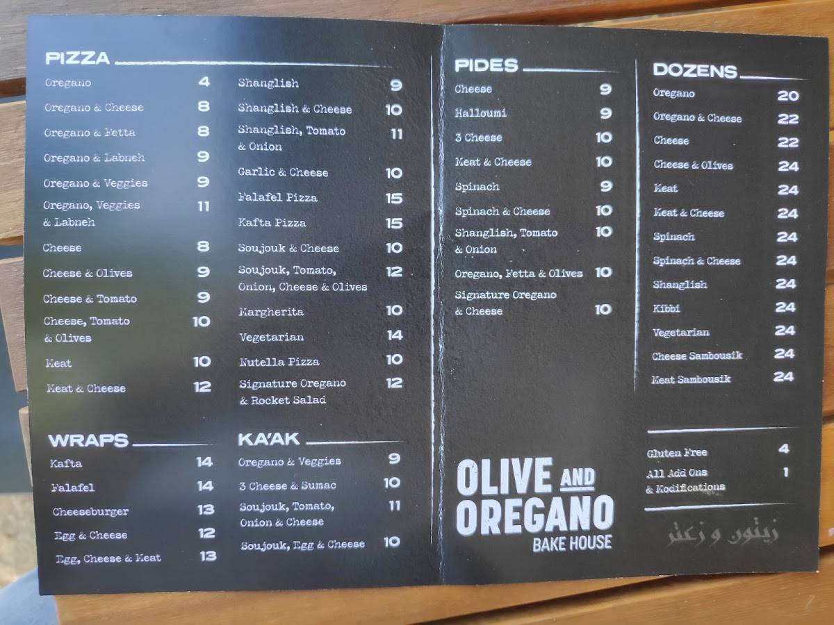 Menu at Olive and Oregano Bakehouse cafe, North Parramatta