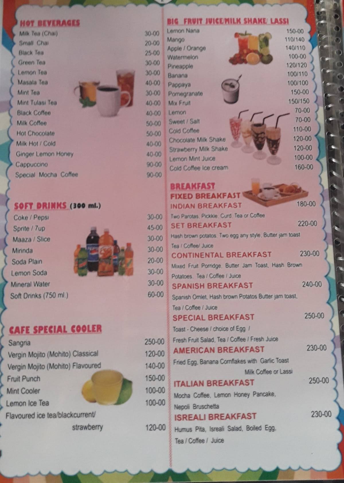 Menu at OMdsCafe+rooms, Gokarna