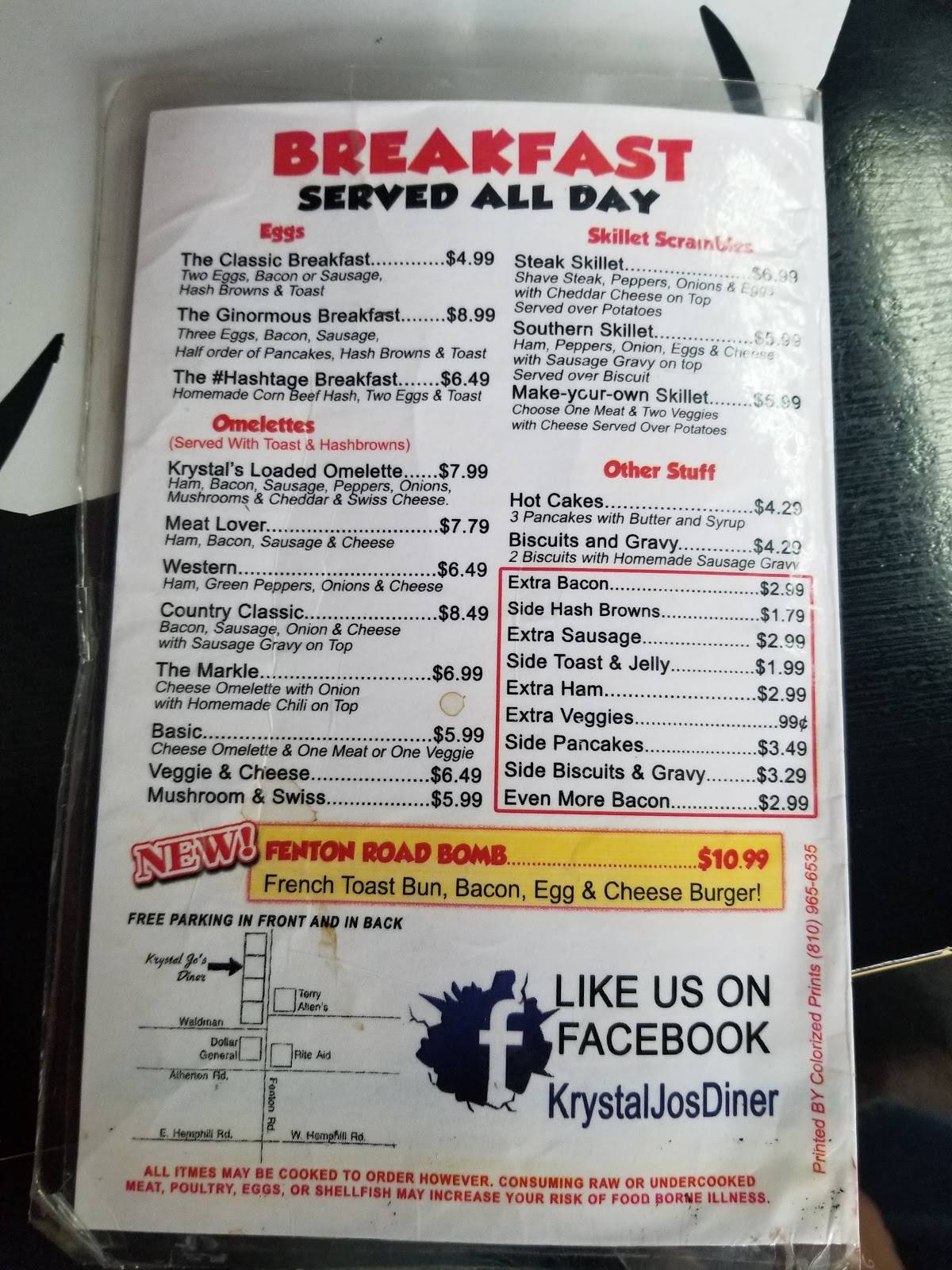 Menu at OooWee's Diner, Flint