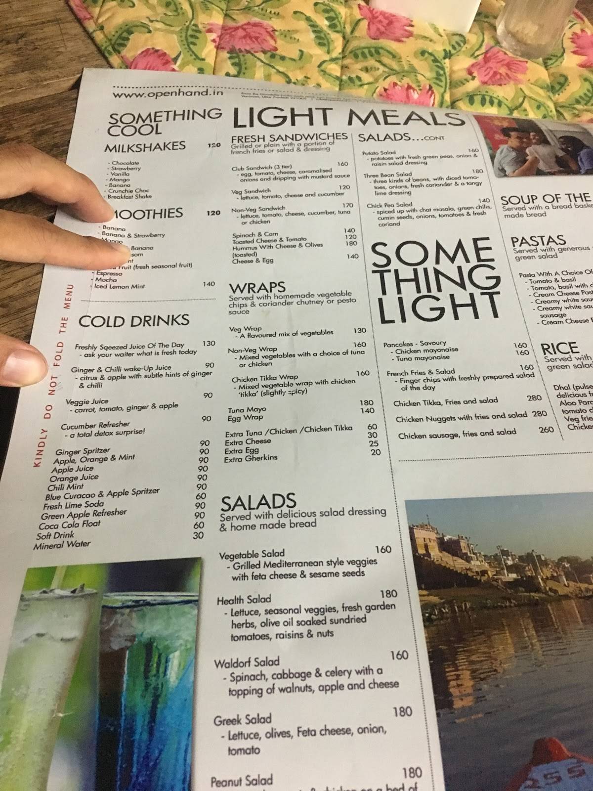 Menu at Open Hand Cafe & Shop Varanasi, Varanasi