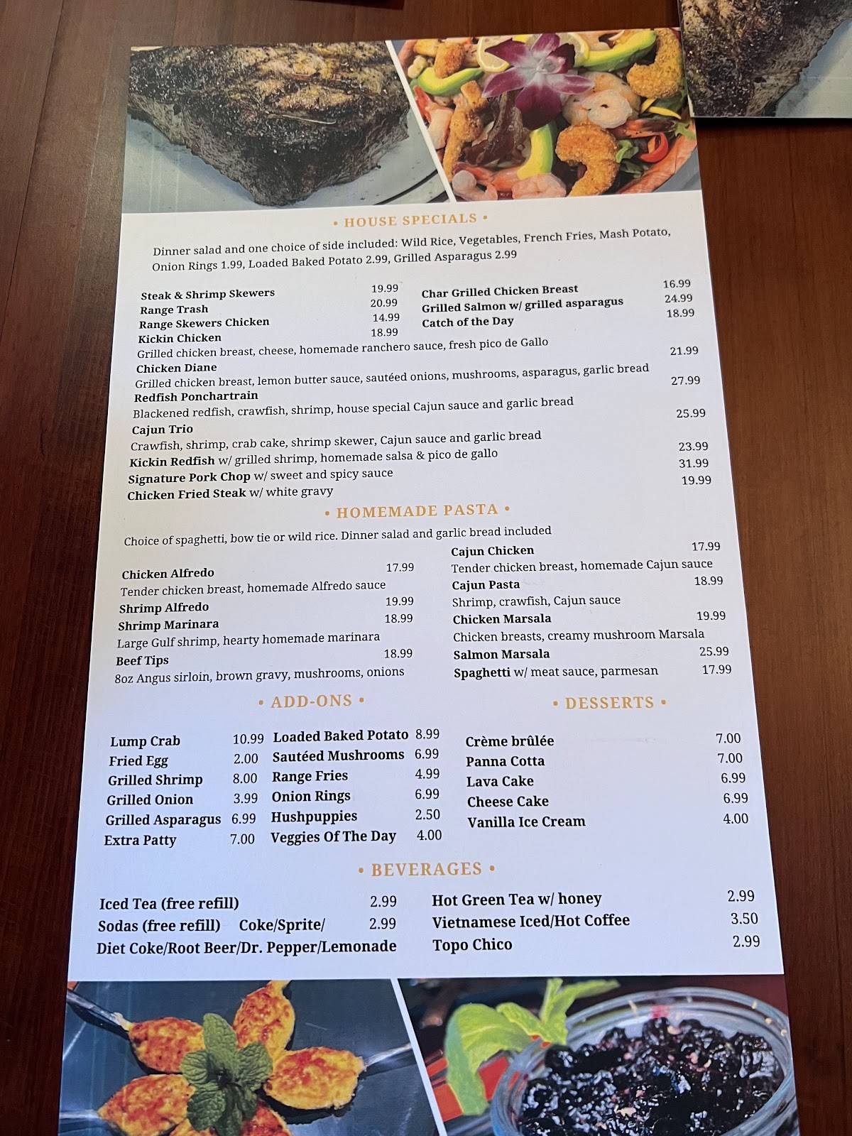 Menu at Open Range restaurant, Damon, 106 Bryan St