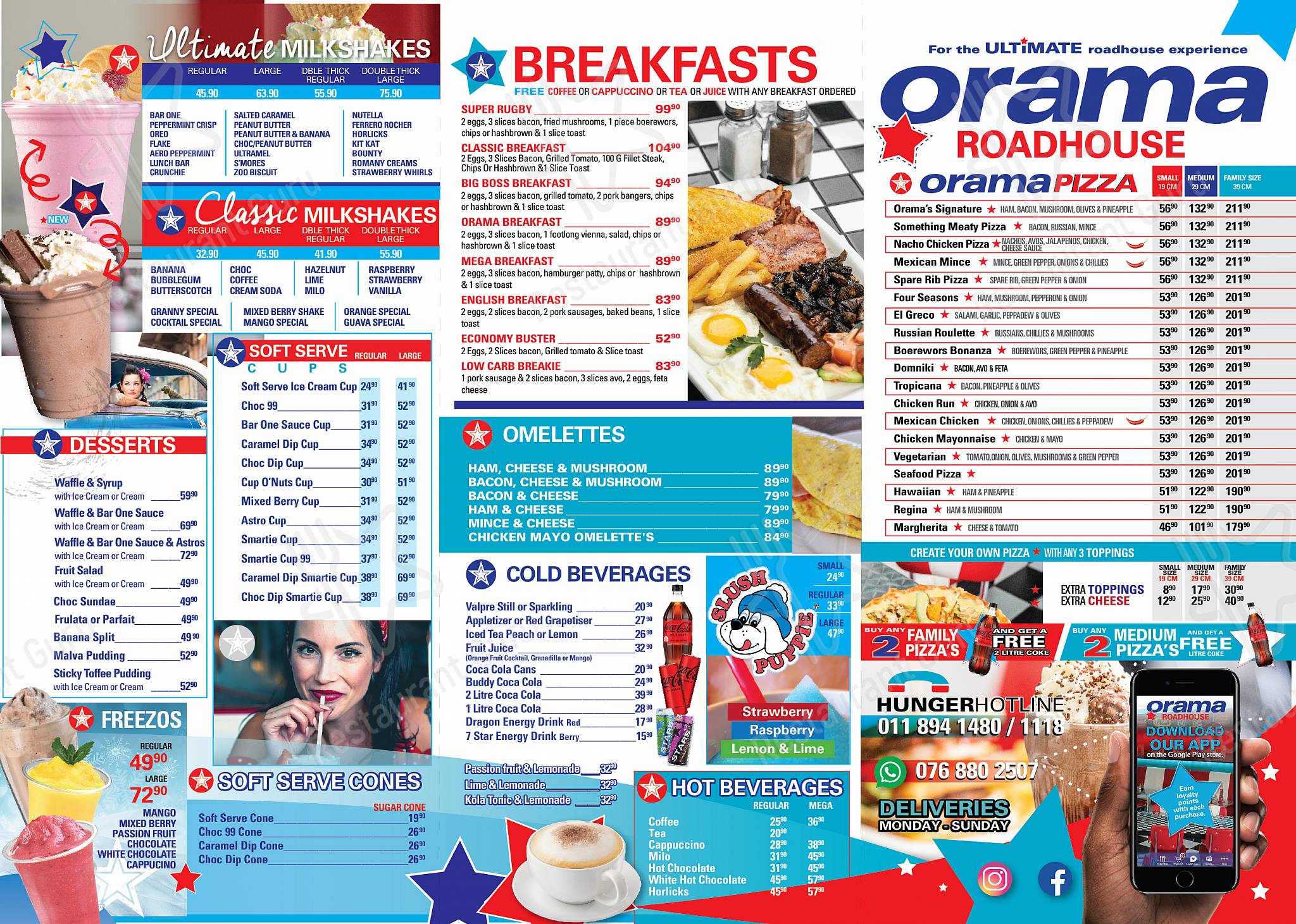 Menu at Orama Roadhouse restaurant, Boksburg