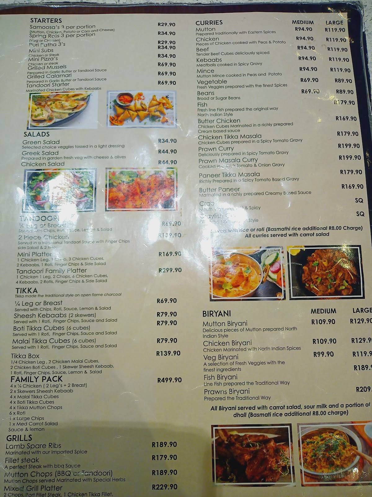 Menu at Oriental Restaurant Galleria Mall, Amanzimtoti