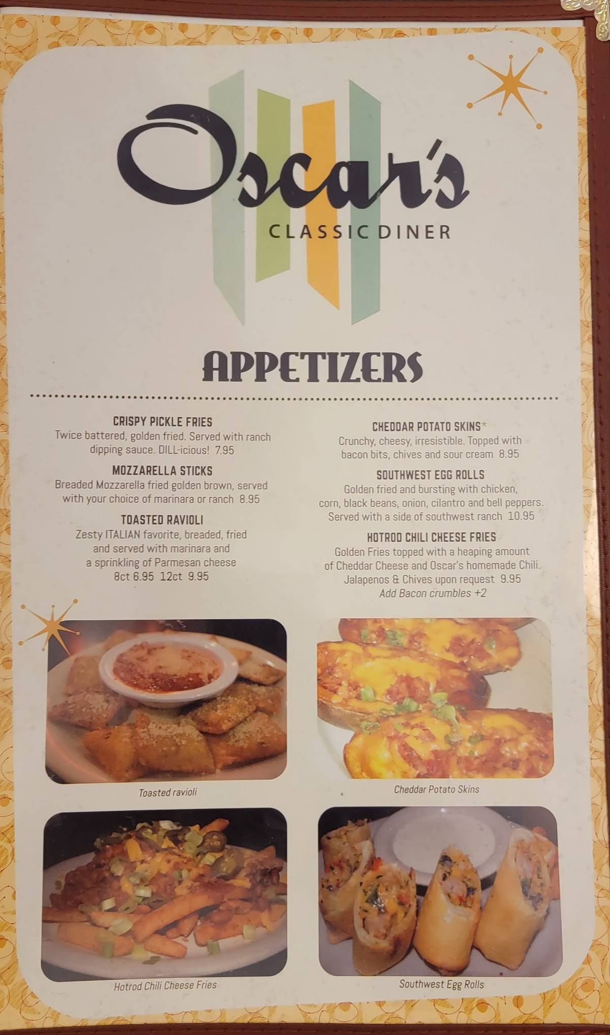 Menu at Oscar's Classic Diner steakhouse, Jefferson City