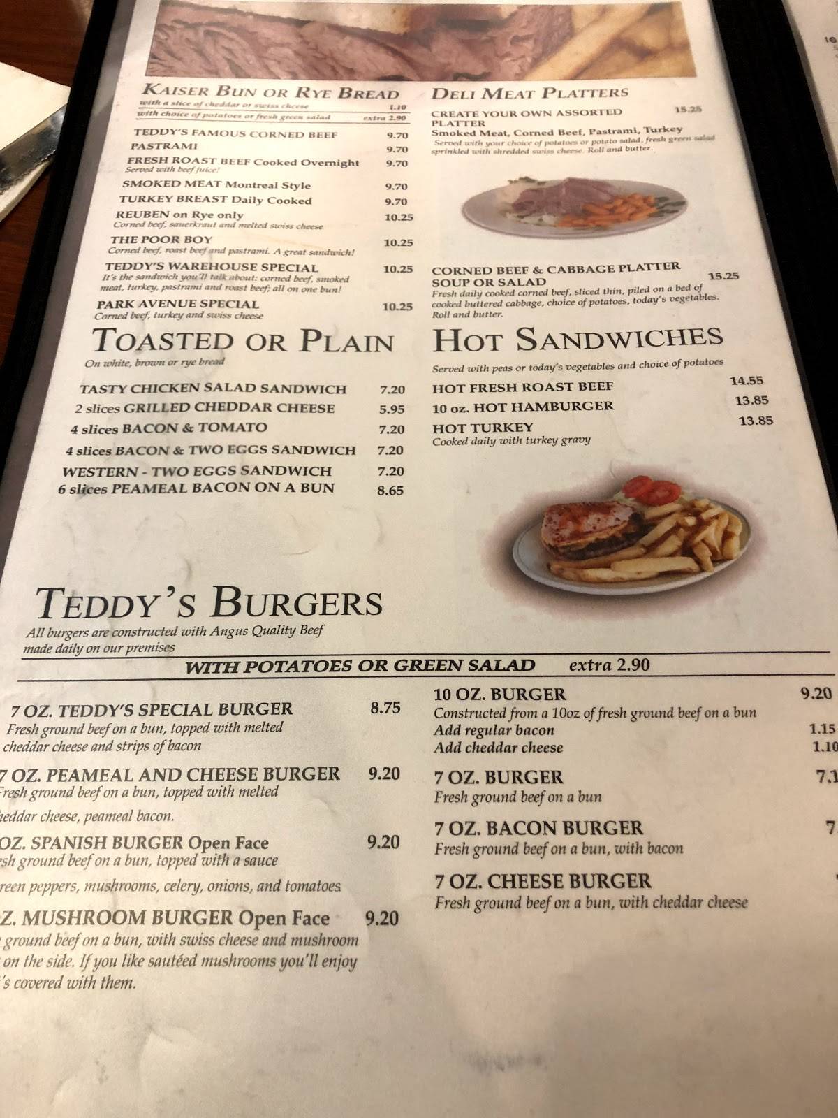 Menu at Teddy's Restaurant & Deli, Oshawa