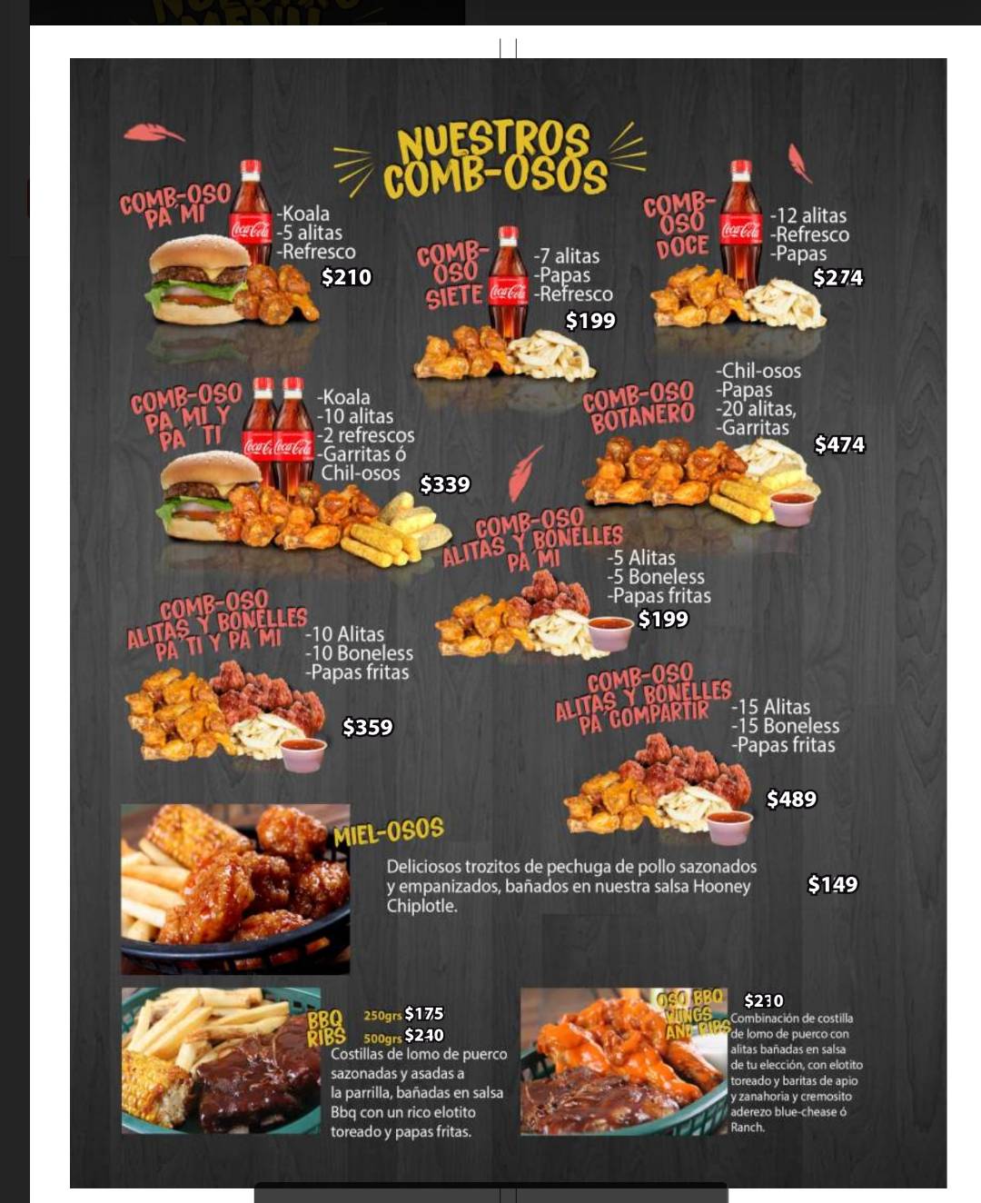 Carta del restaurante Oso Grill Cumbres, Monterrey